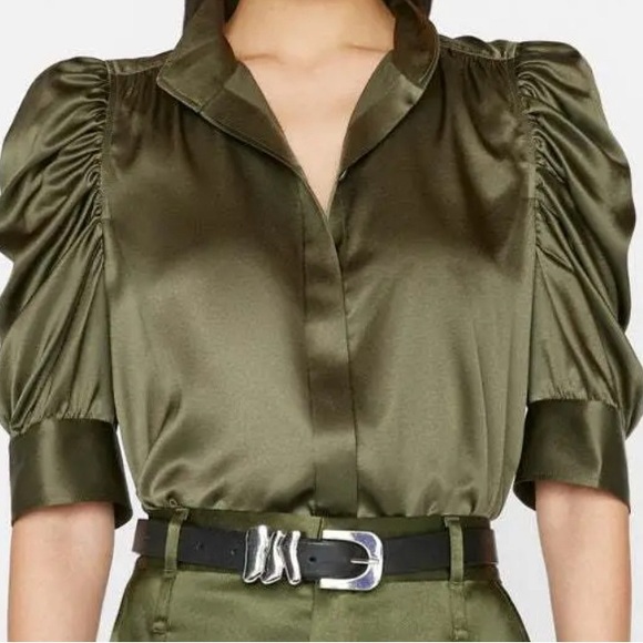 Frame Denim | Tops | Frame Denim Gillian Silk Ruched Sleeve Top | Poshmark